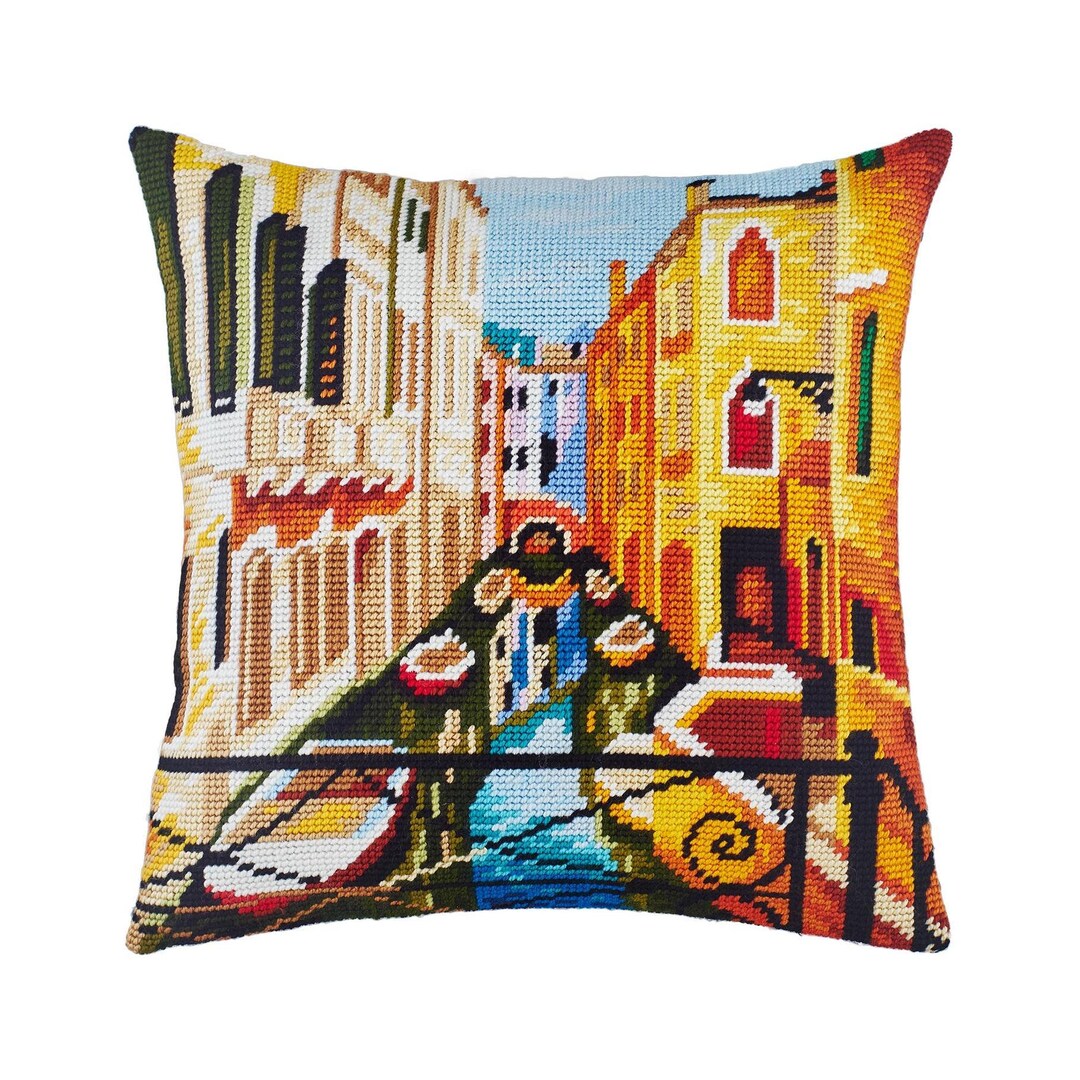 DIY Needlepoint Pillow Kit venice, Tapestry Cushion Kit, Half Cross ...