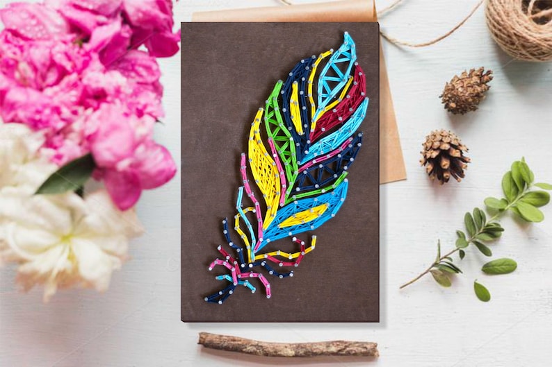 String Art Creative DIY Kit multicolored Feather - Etsy