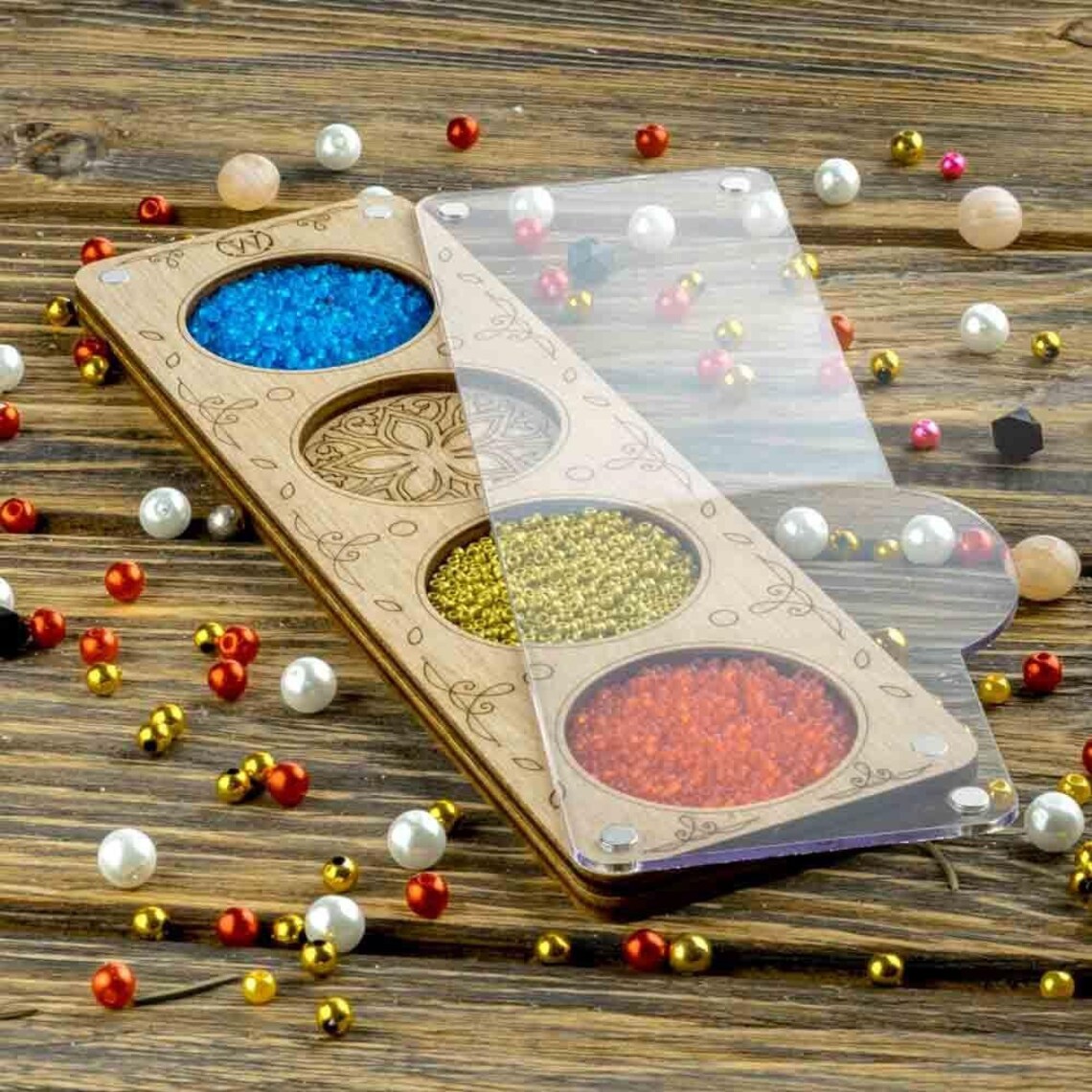 Wood Bead Organizer Tray With Lid 
