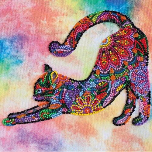 DIY Bead Embroidery Kit on Art Canvas kitty - Etsy