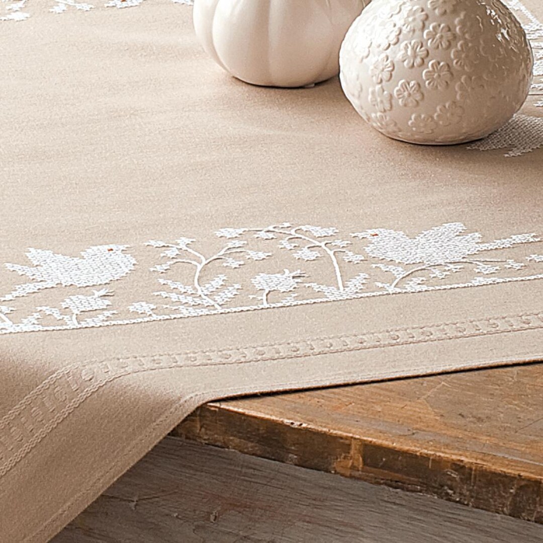 DIY Printed Tablecloth Kit "white Birds", Printed Cross Stitch Kit ...