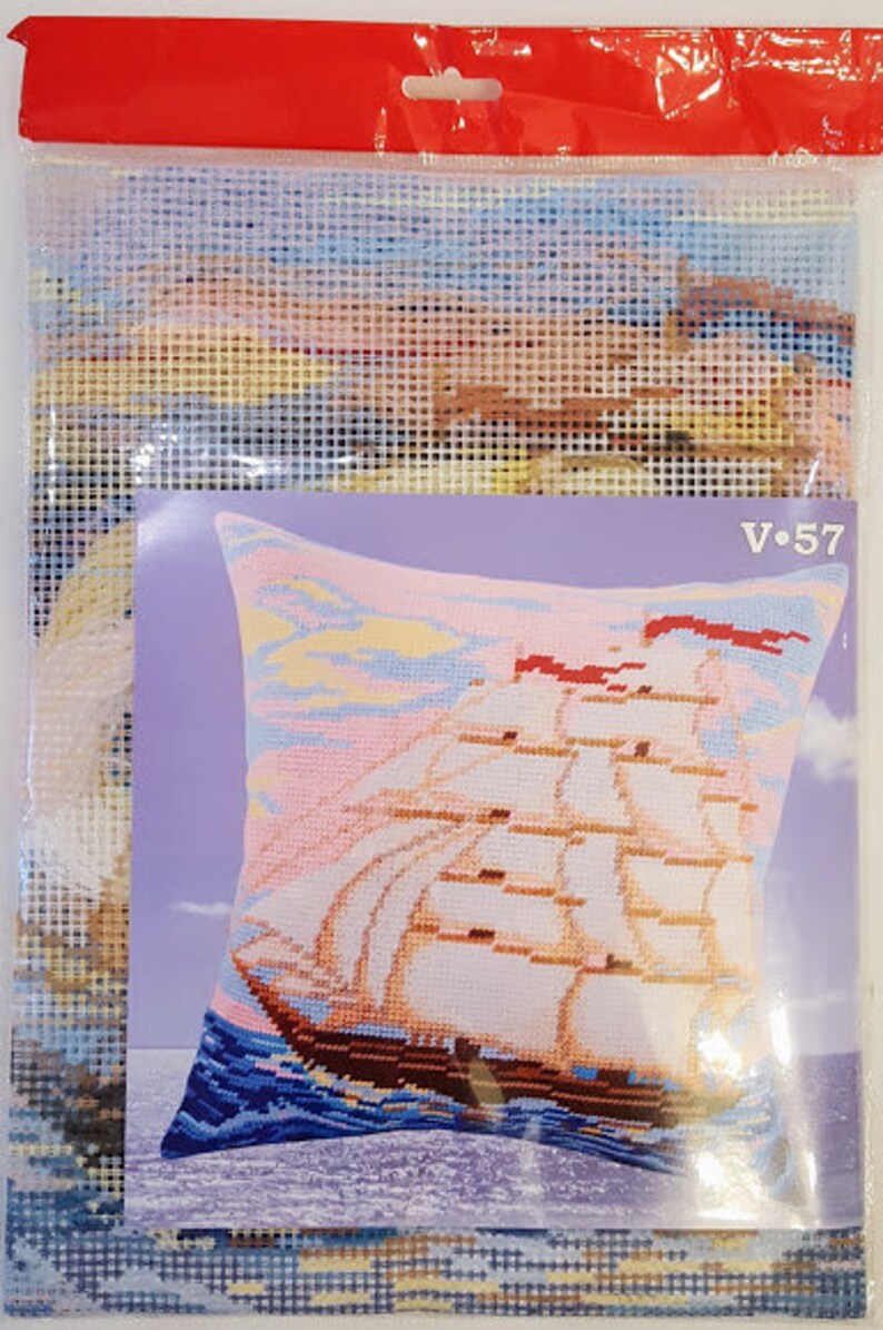DIY Needlepoint Pillow Kit Sailing Ship Tapestry | Etsy