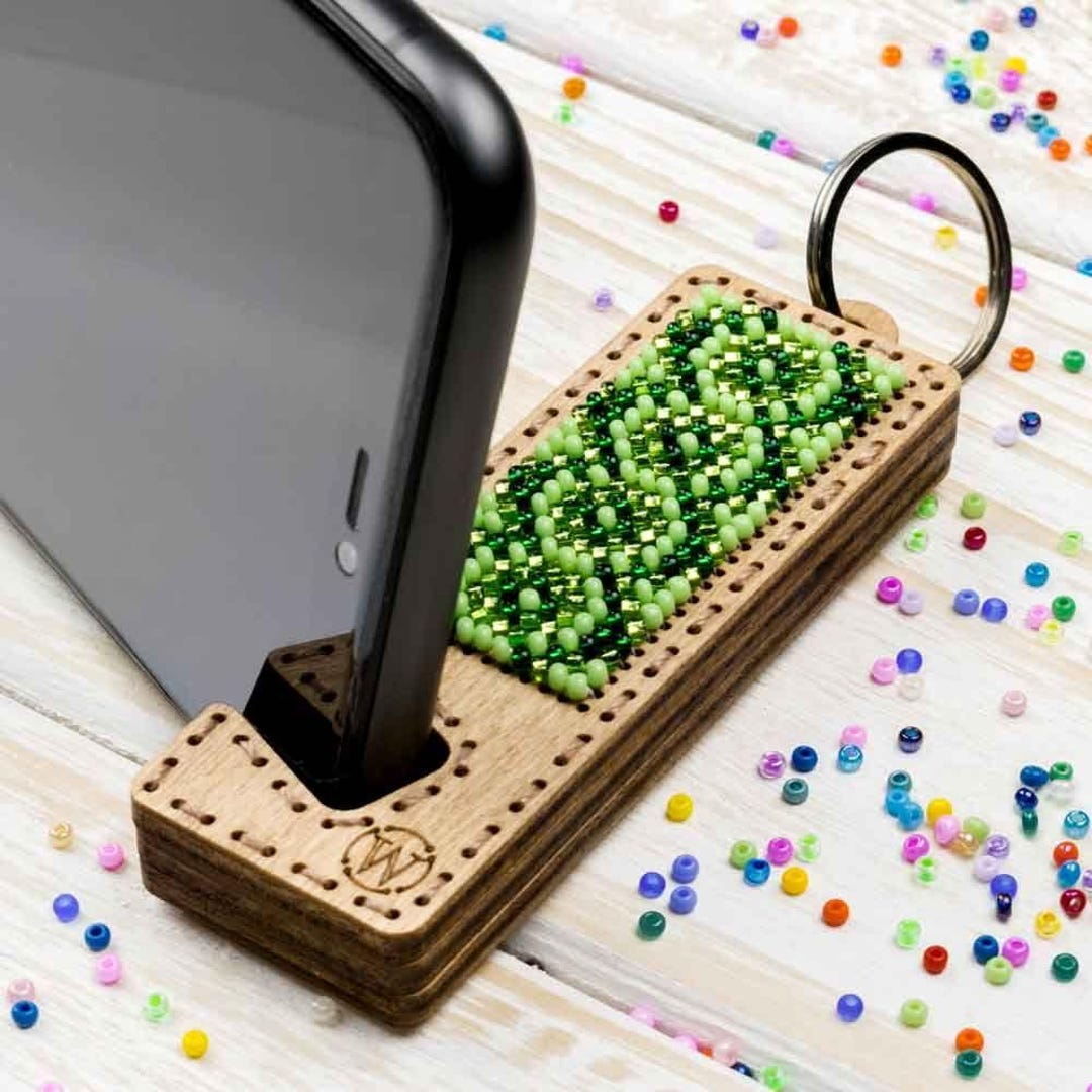 DIY Beaded Keychain Phone Holder Kit | Embroidery Kit on Wood | Unique ...