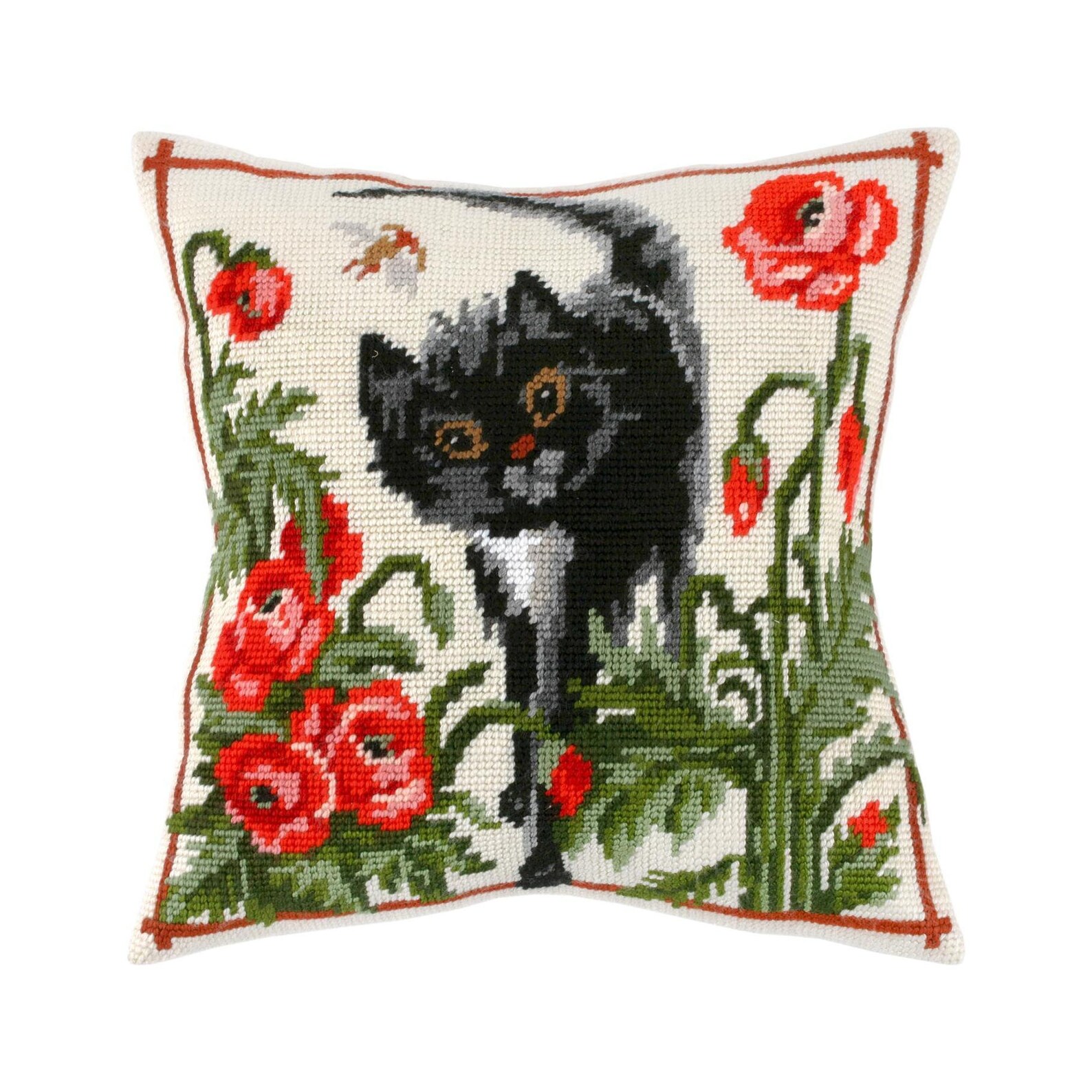 DIY Needlepoint Pillow Kit a Cat in Poppies - Etsy