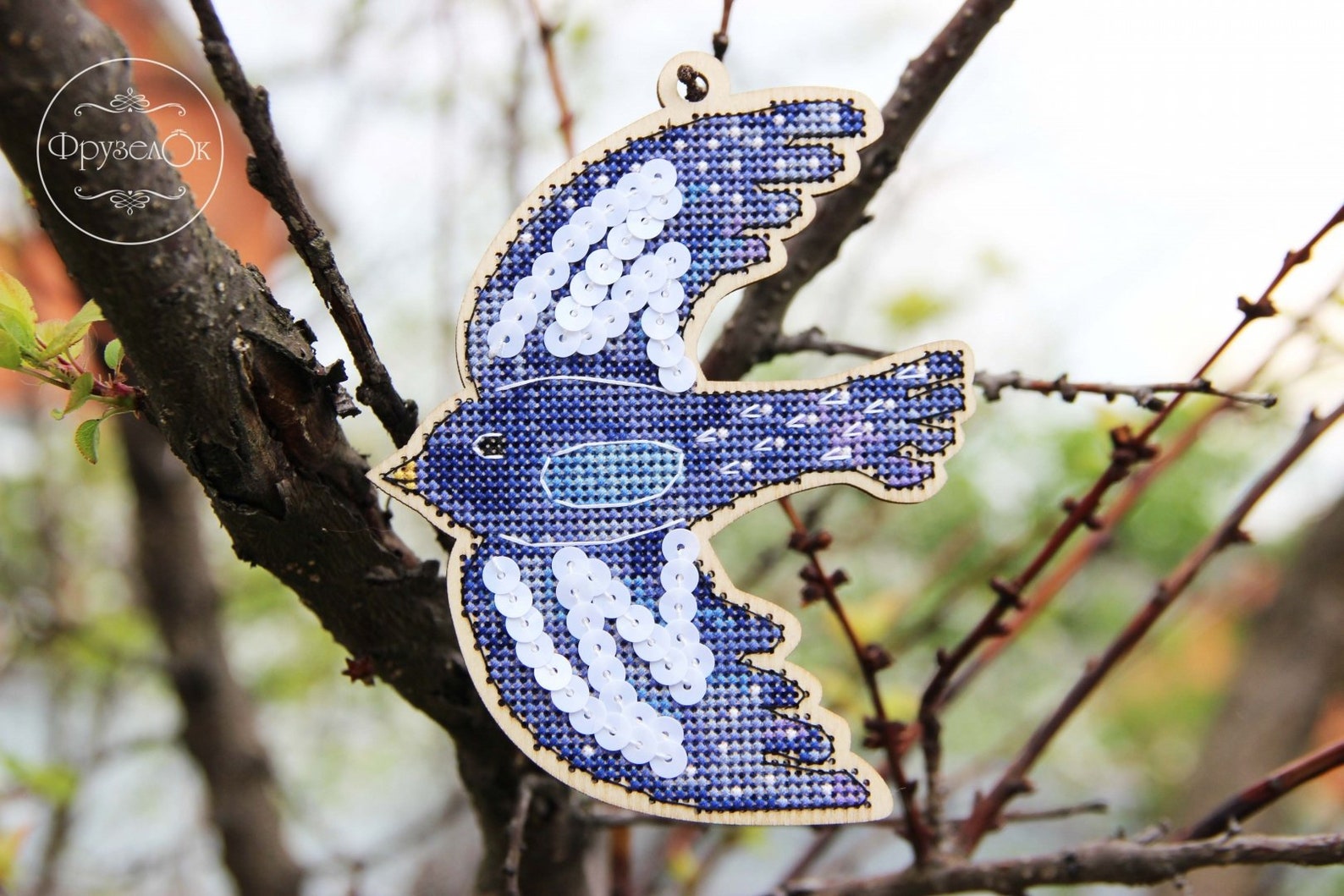 DIY Cross Stitch Kit on Wood blue Bird Happiness - Etsy