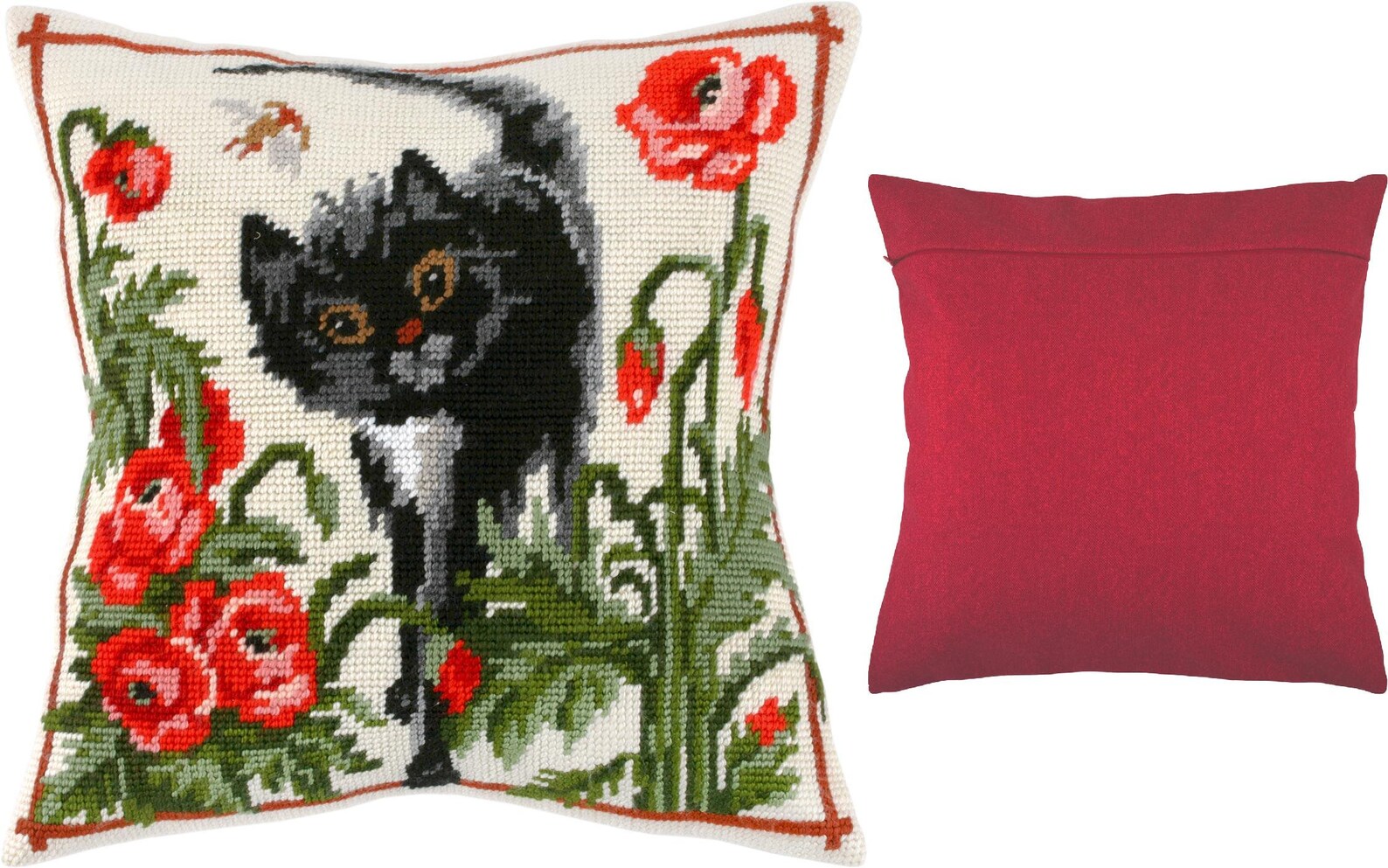 DIY Needlepoint Pillow Kit a Cat in Poppies - Etsy