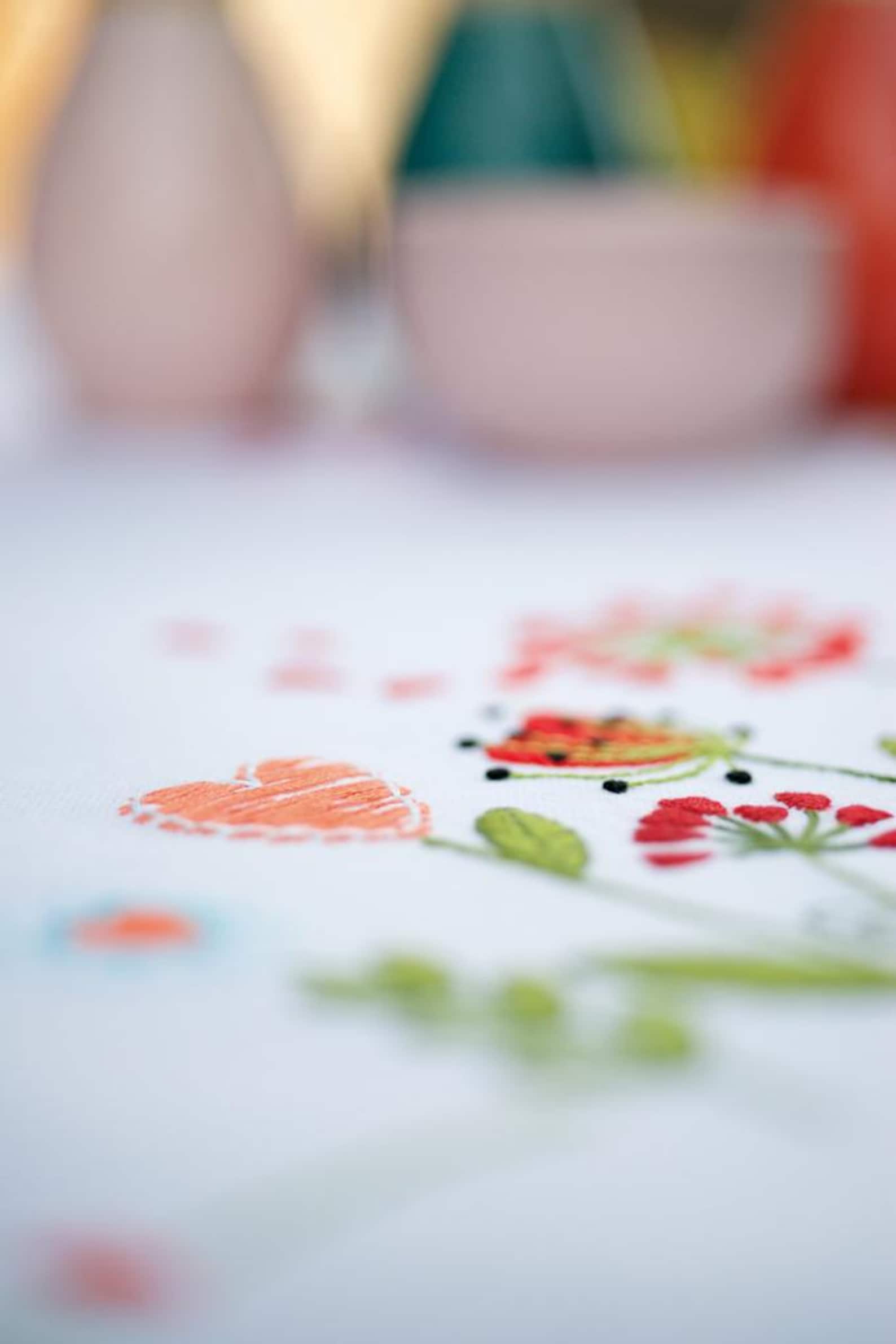 DIY Printed Tablecloth Kit "flowers", Printed Cross Stitch Kit ...