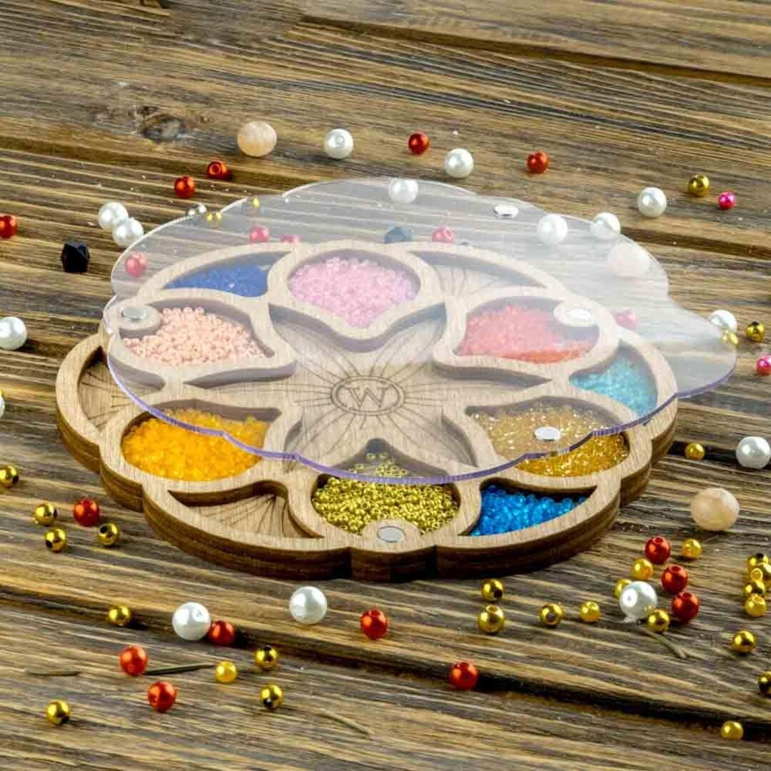 Wood Bead Organizer Tray With Lid "starfish" | Seed Bead Storage ...