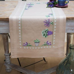 DIY Printed Table Runner Kit "lavender", Printed Cross Stitch Kit ...