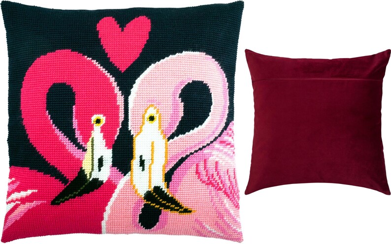 DIY Needlepoint Pillow Kit "two Flamingos" | Tapestry Cushion, Tent ...