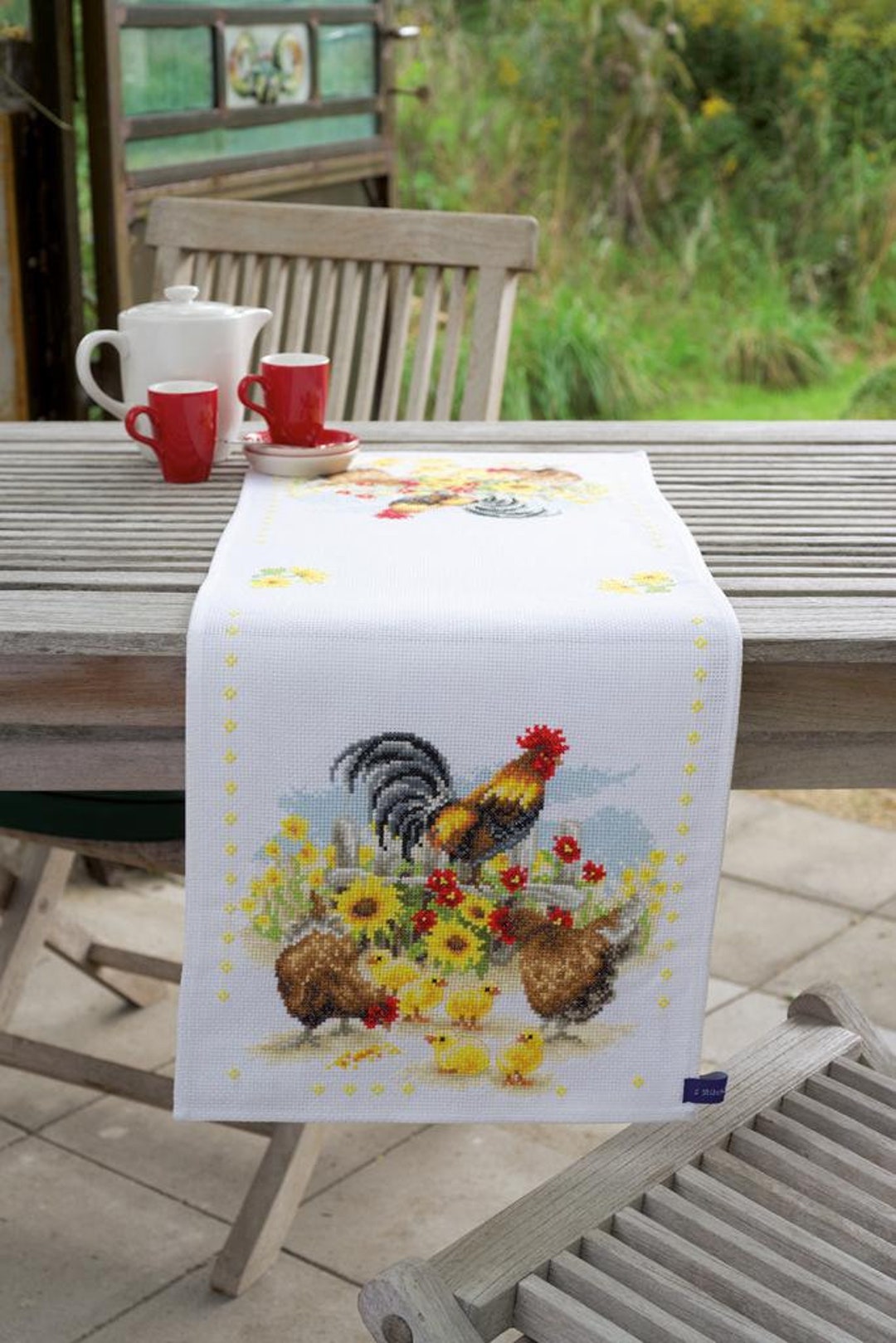 DIY Aida Table Runner Kit "chickens", Counted Cross Stitch Kit ...