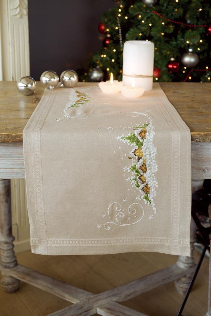 DIY Printed Table Runner Kit village in the Snow - Etsy