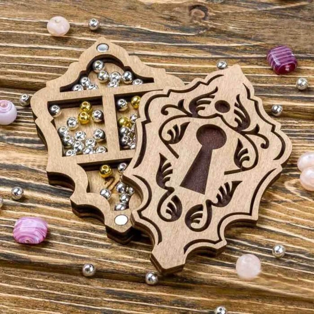 Wood Bead Organizer Tray With Wooden Lid "keyhole", Seed Bead Storage ...