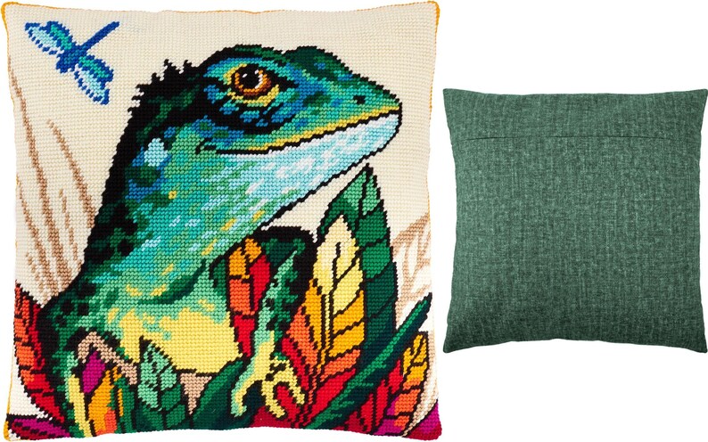 DIY Needlepoint Pillow Kit lizard Tapestry - Etsy
