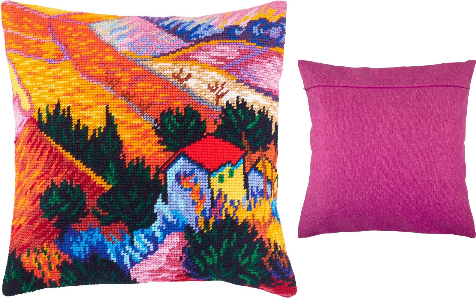 DIY Needlepoint Pillow Kit landscape With a House and an - Etsy