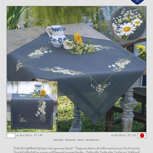 DIY Printed Tablecloth Kit daisies, Printed Cross Stitch Kit ...
