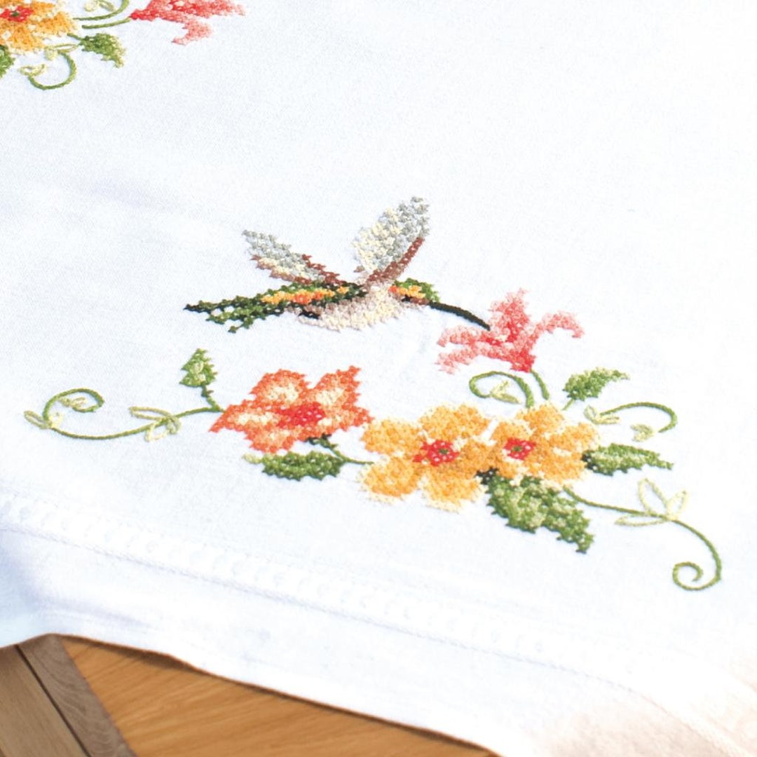 DIY Printed Tablecloth Kit hummingbird, Printed Cross Stitch Kit ...