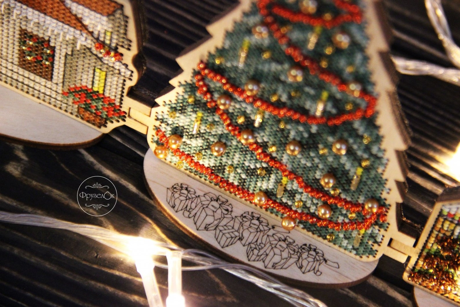 DIY Cross Stitch Kit on Wood christmas Tree - Etsy