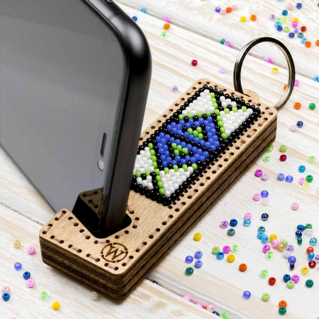 DIY Beaded Keychain Phone Holder Kit | Embroidery Kit on Wood | Unique ...