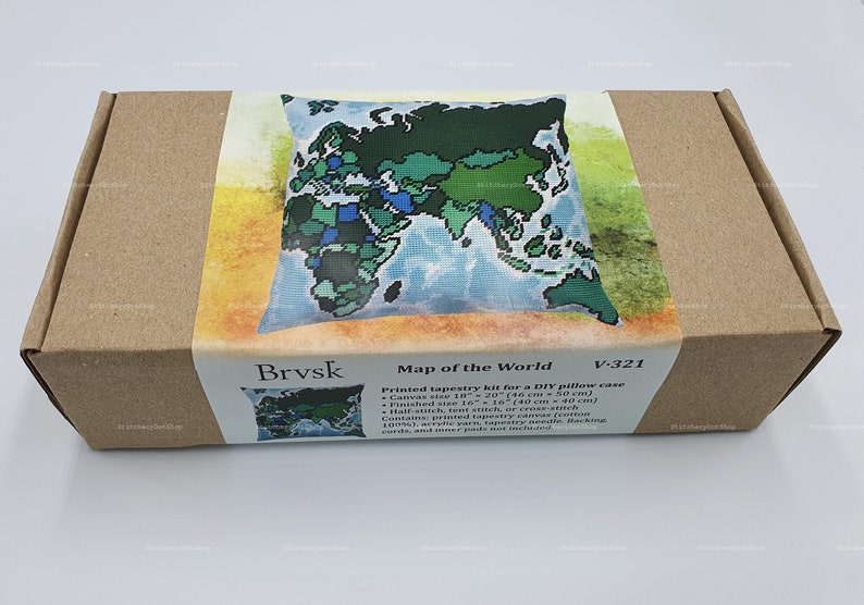 DIY Needlepoint Pillow Kit map of the World | Etsy