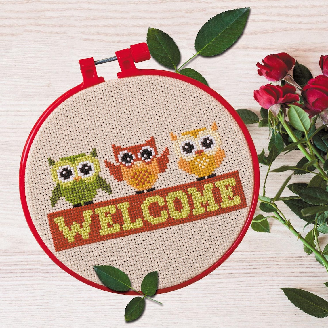 DIY Counted Cross Stitch Kit "welcome" With Hoop, Embroidery Kit, Home ...