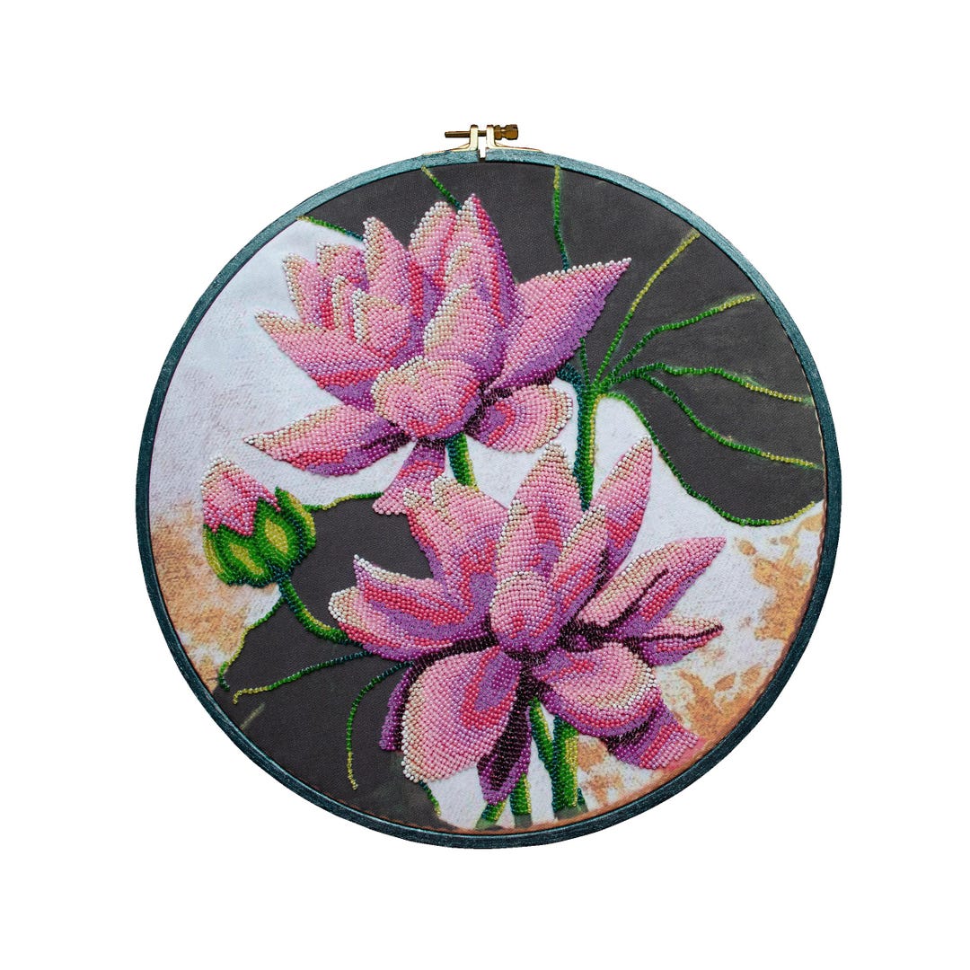 DIY Bead Embroidery Kit on Art Canvas "blooming Lotus" Beadwork Kit ...