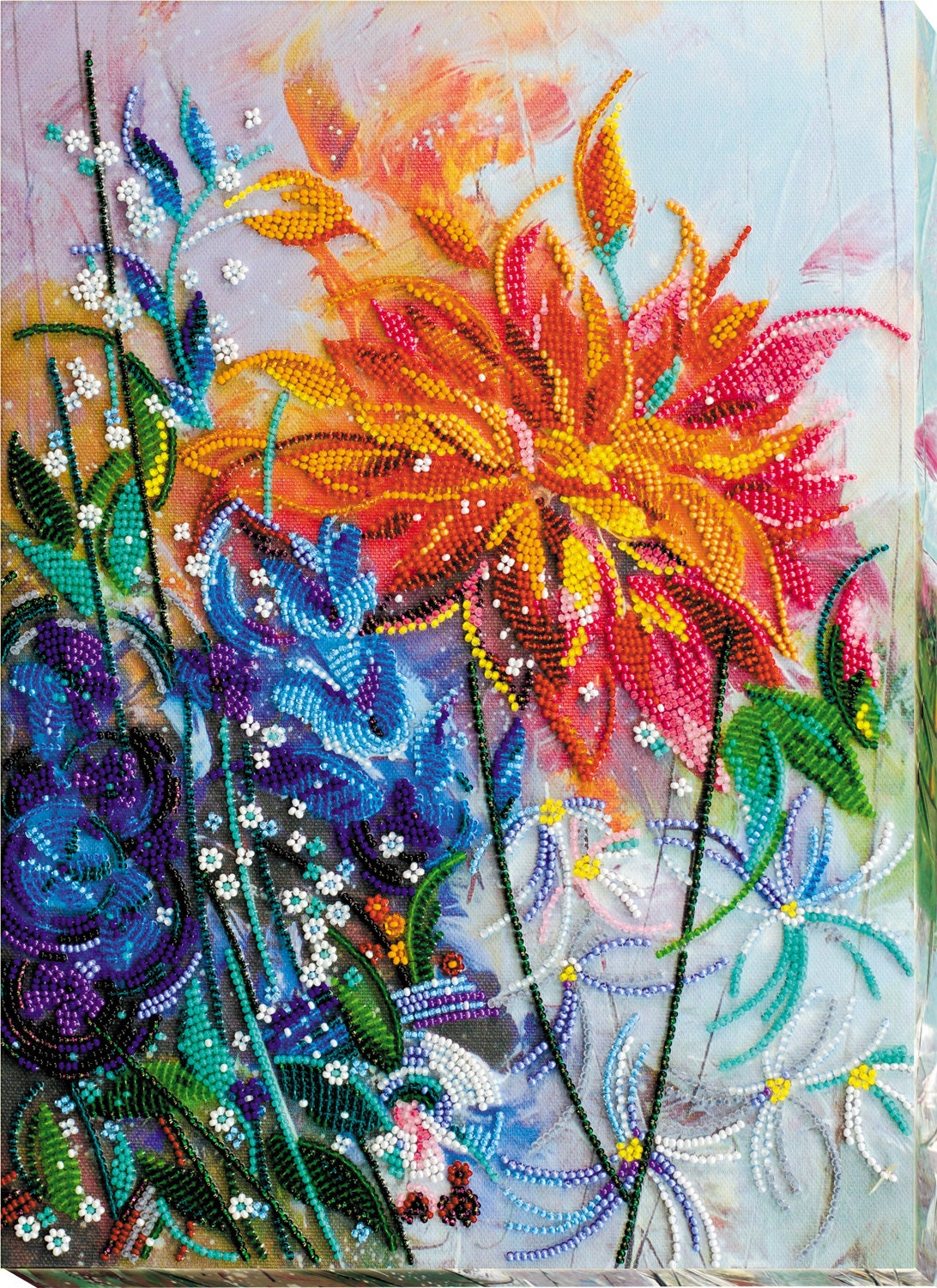 DIY Bead Embroidery Kit on Art Canvas vivid - Etsy