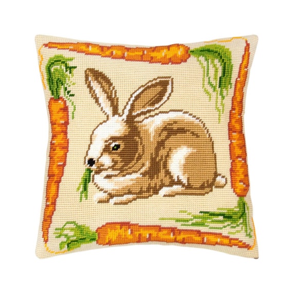 DIY Needlepoint Pillow Kit rabbit With Carrots - Etsy