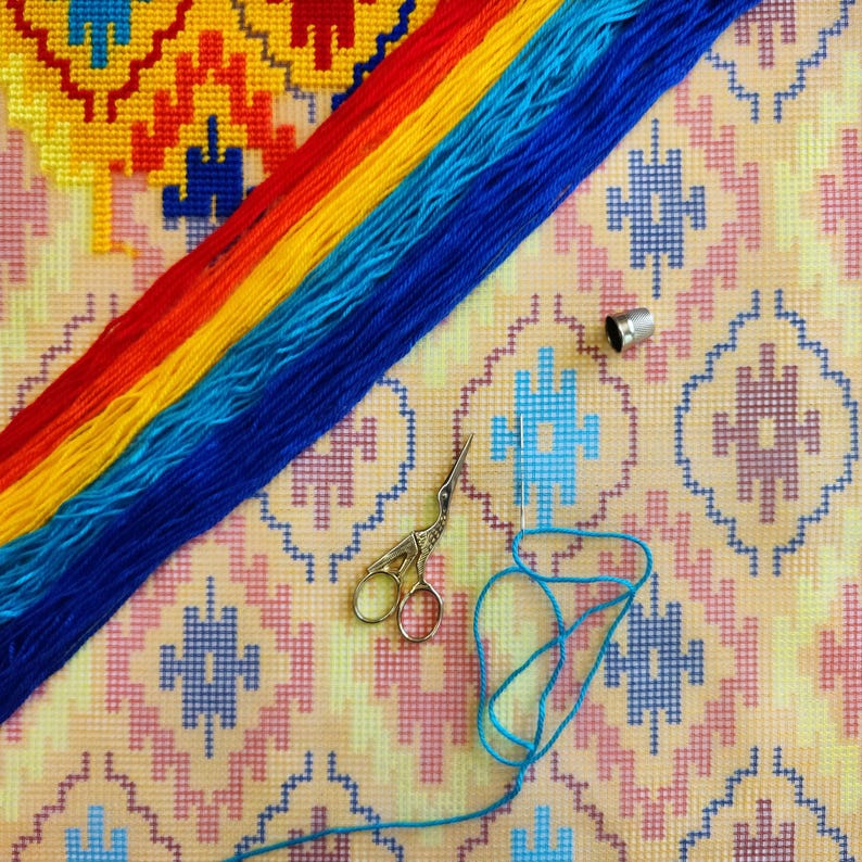 DIY Needlepoint Pillow Kit "navaho" | Tapestry Cushion, Tent Stitch ...