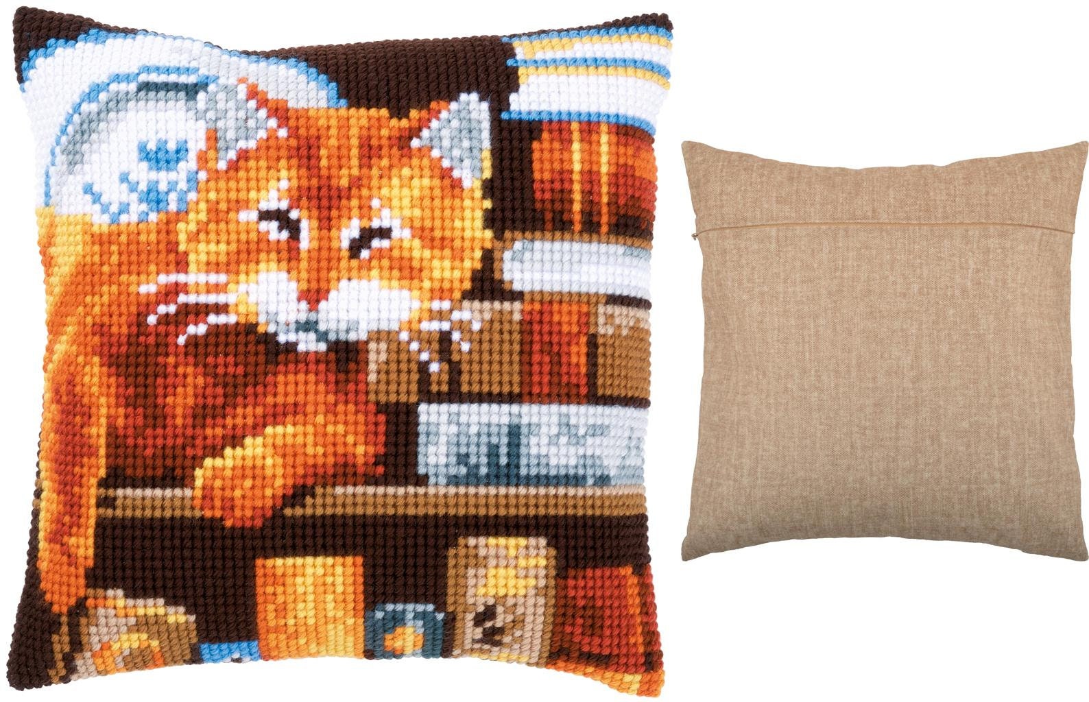 DIY Cross Stitch Cushion Kit cat and Books - Etsy