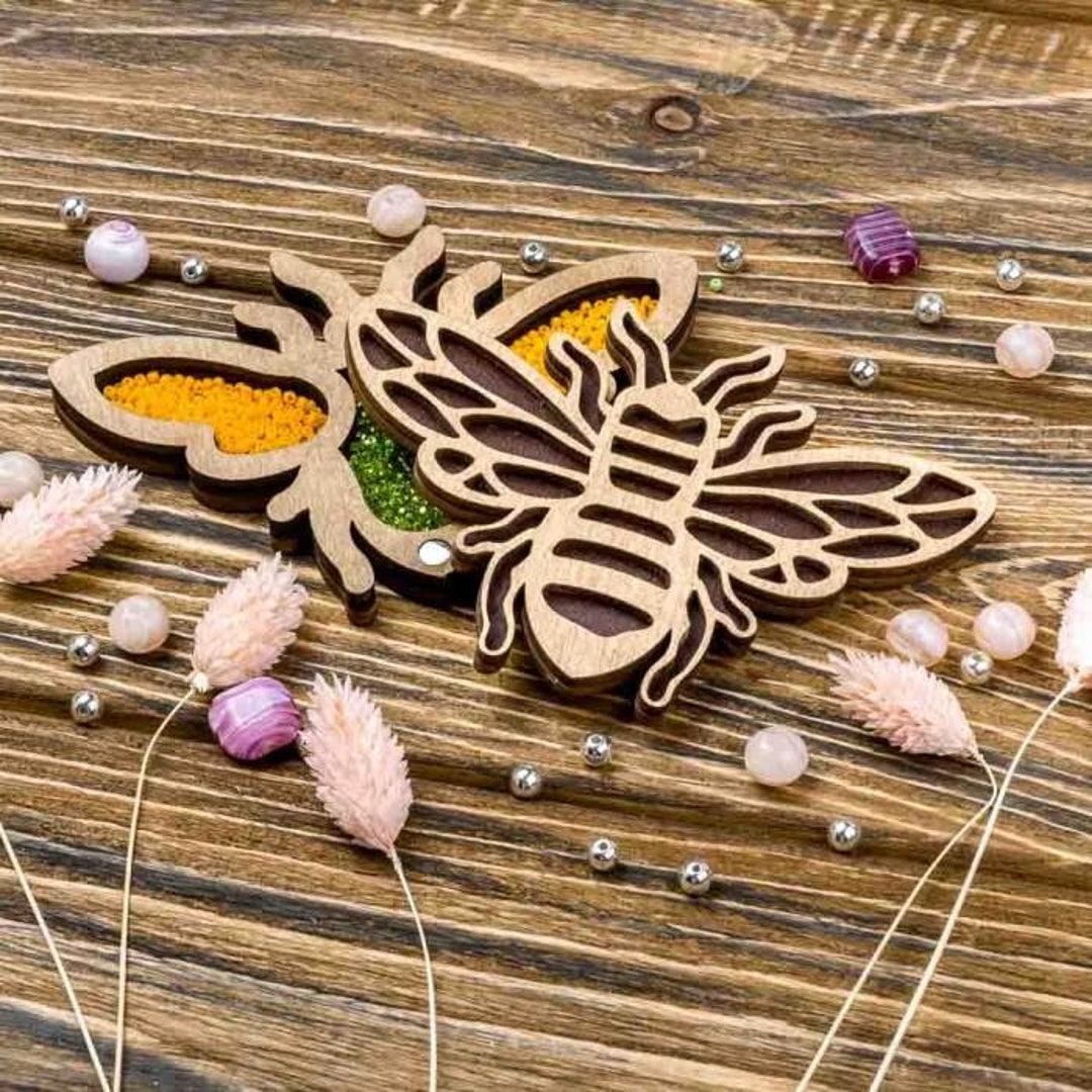 Wood Bead Organizer Tray With Wooden Lid "bee", Seed Bead Storage ...