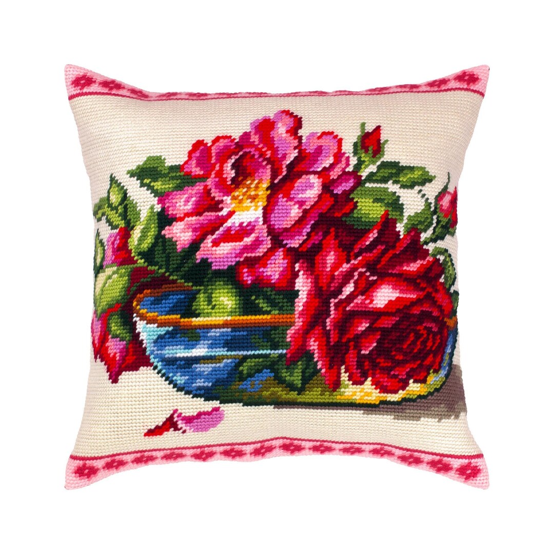 DIY Needlepoint Pillow Kit "magic Roses", Tapestry Cushion Kit, Half ...
