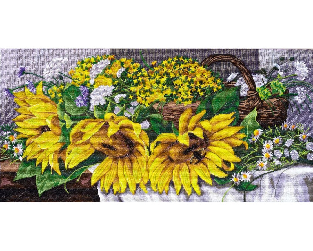 DIY Counted Cross Stitch Kit "sunflowers", Embroidery Kit, Home Decor ...