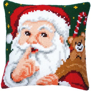 DIY Cross Stitch Cushion Kit "santa Hush" | Needlepoint Pillow Kit ...