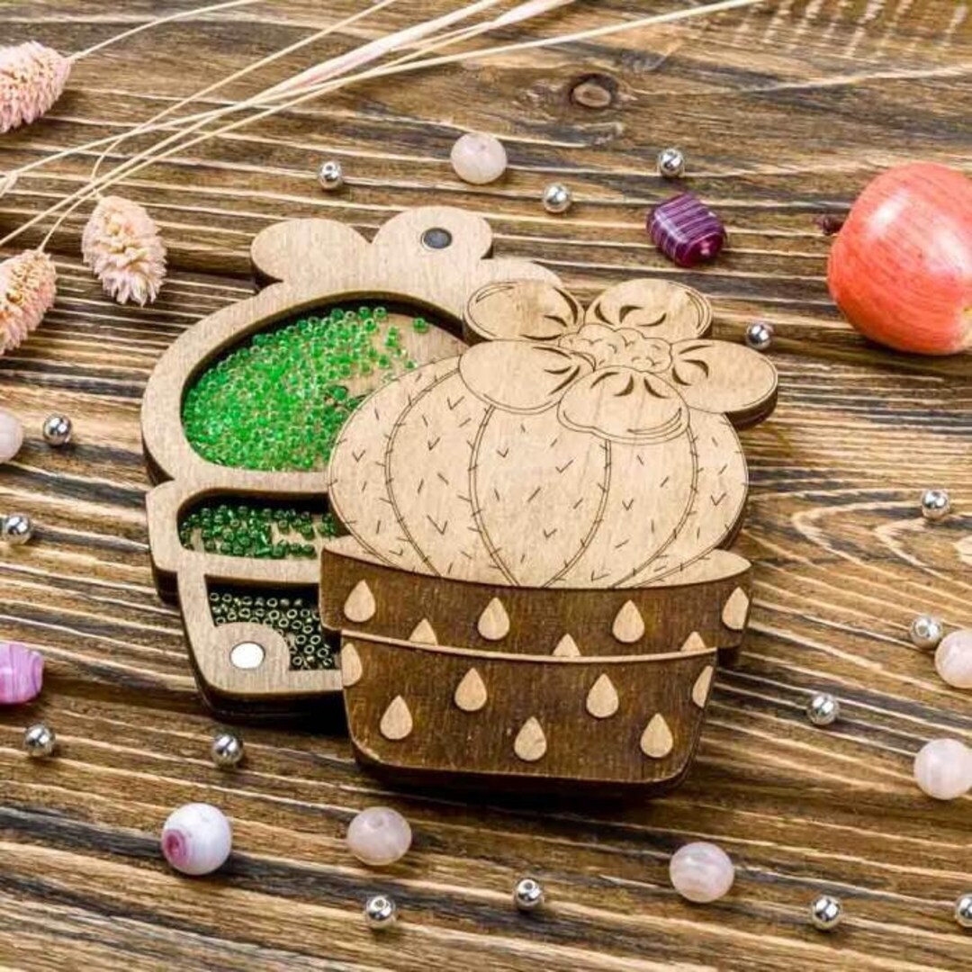 Wood Bead Organizer Tray With Wooden Lid "cactus", Seed Bead Storage ...