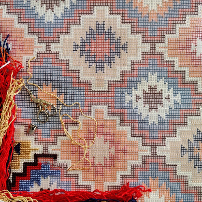 DIY Needlepoint Pillow Kit "puebla Mexican Pattern" | Tapestry Cushion ...