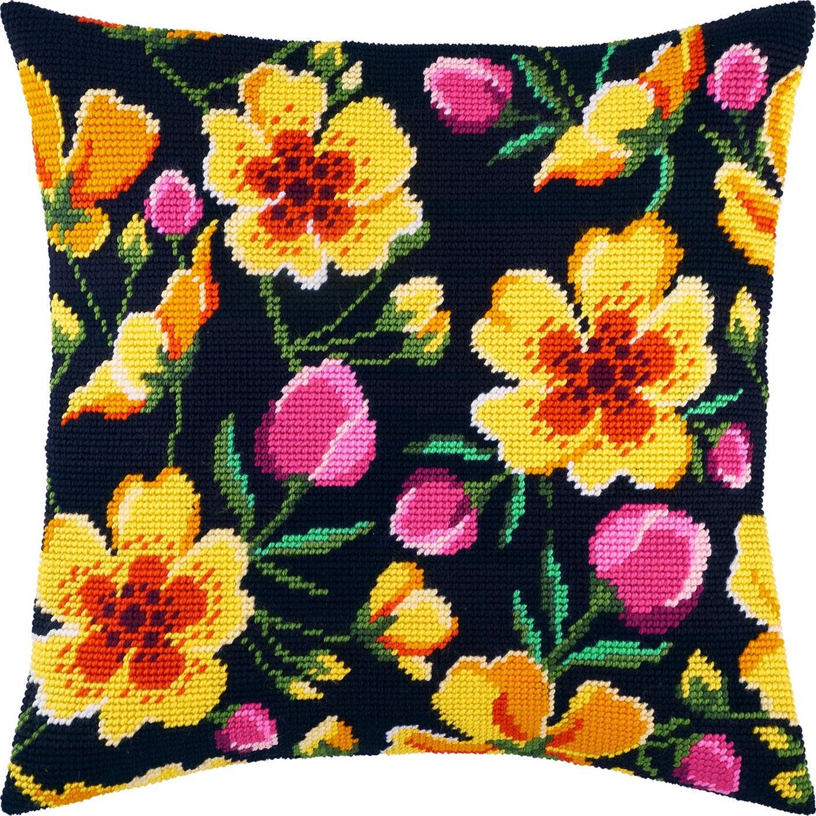 DIY Needlepoint Pillow Kit "hedge of Flowers" | Tapestry Cushion, Tent ...