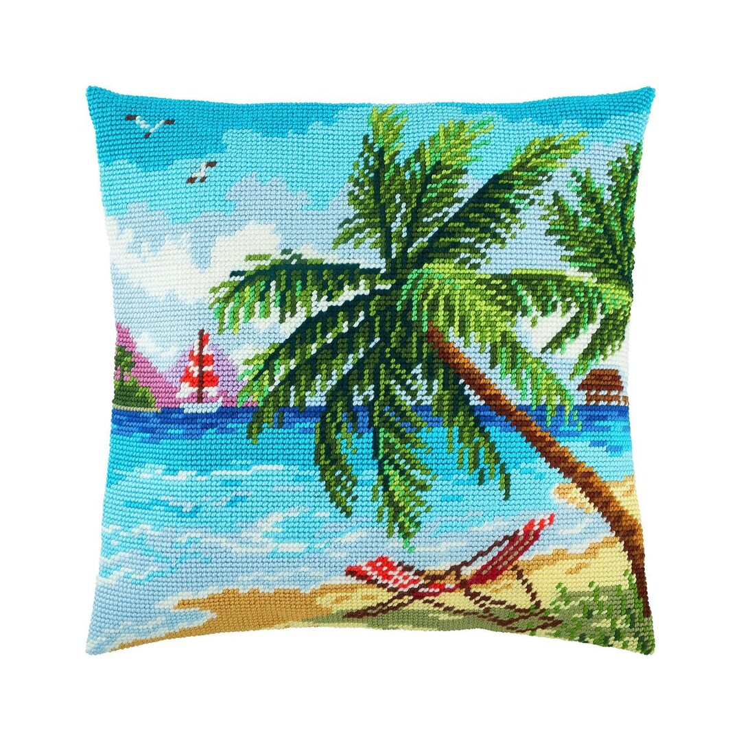 DIY Needlepoint Pillow Kit seychelles, Tapestry Cushion Kit, Half Cross ...