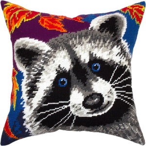 DIY Needlepoint Pillow Kit raccoon Tapestry | Etsy