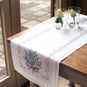 DIY Printed Table Runner Kit lavender, Printed Cross Stitch Kit ...