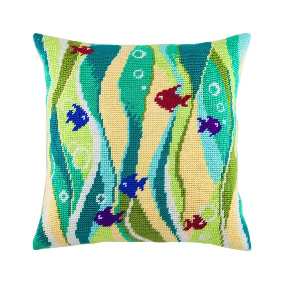 DIY Needlepoint Pillow Kit fish in Seaweed - Etsy