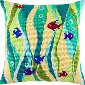 DIY Needlepoint Pillow Kit "fish in Seaweed" | Tapestry Cushion, Tent ...