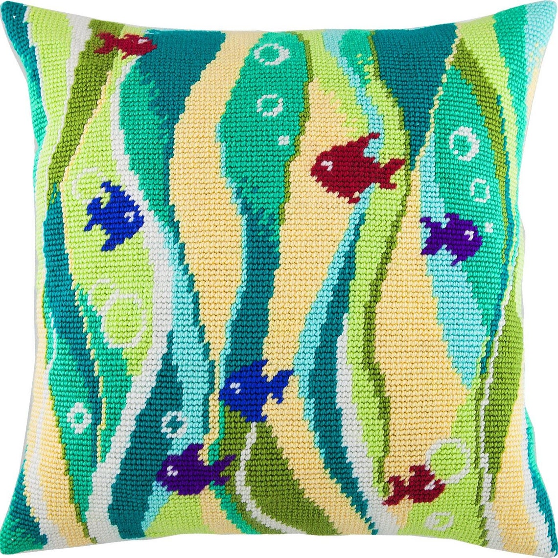 DIY Needlepoint Pillow Kit fish in Seaweed - Etsy