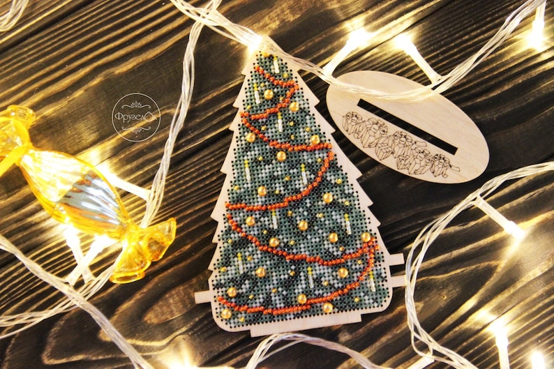 DIY Cross Stitch Kit on Wood christmas Tree - Etsy