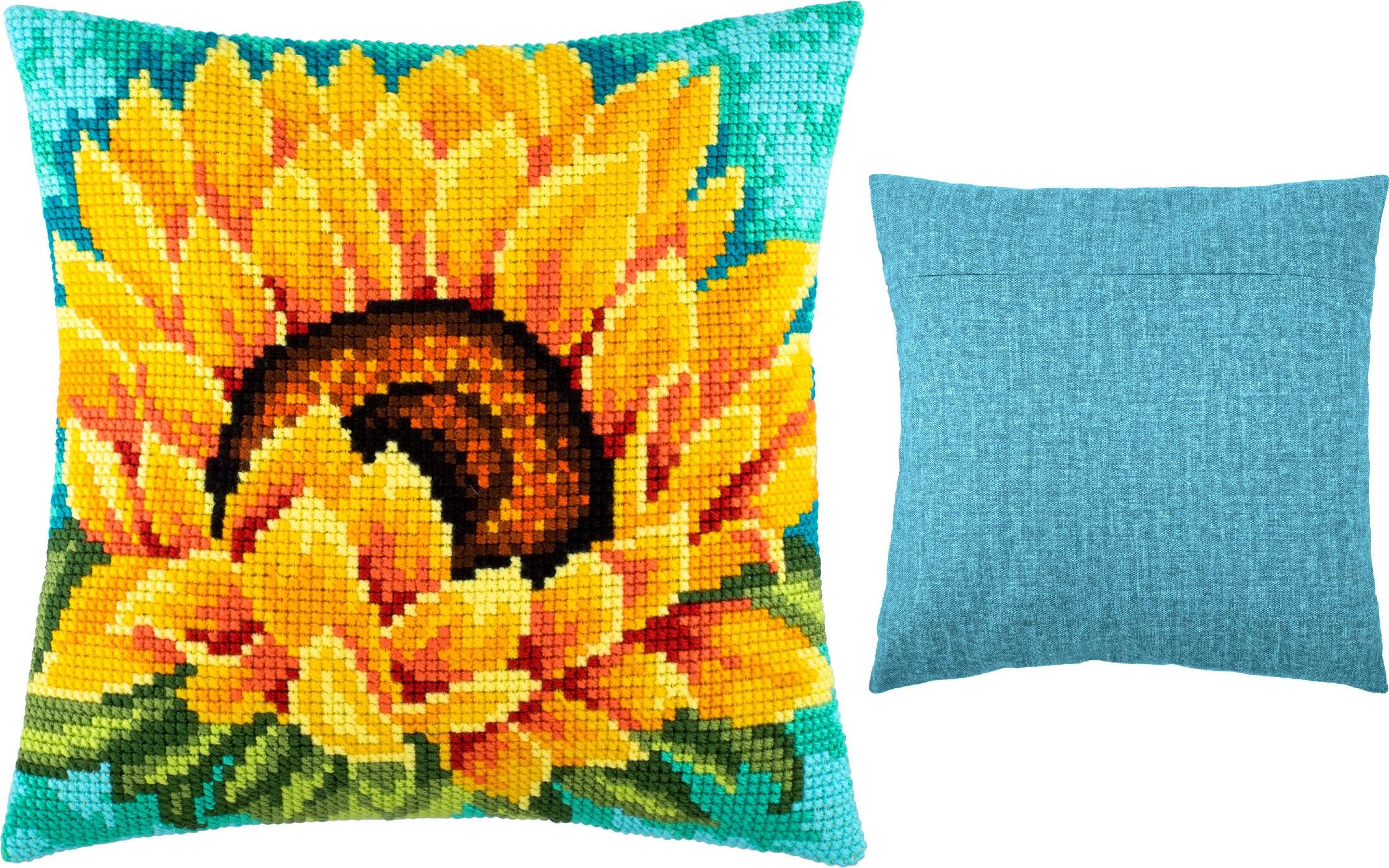 DIY Needlepoint Pillow Kit Sunflower Cross Stitch Cushion | Etsy