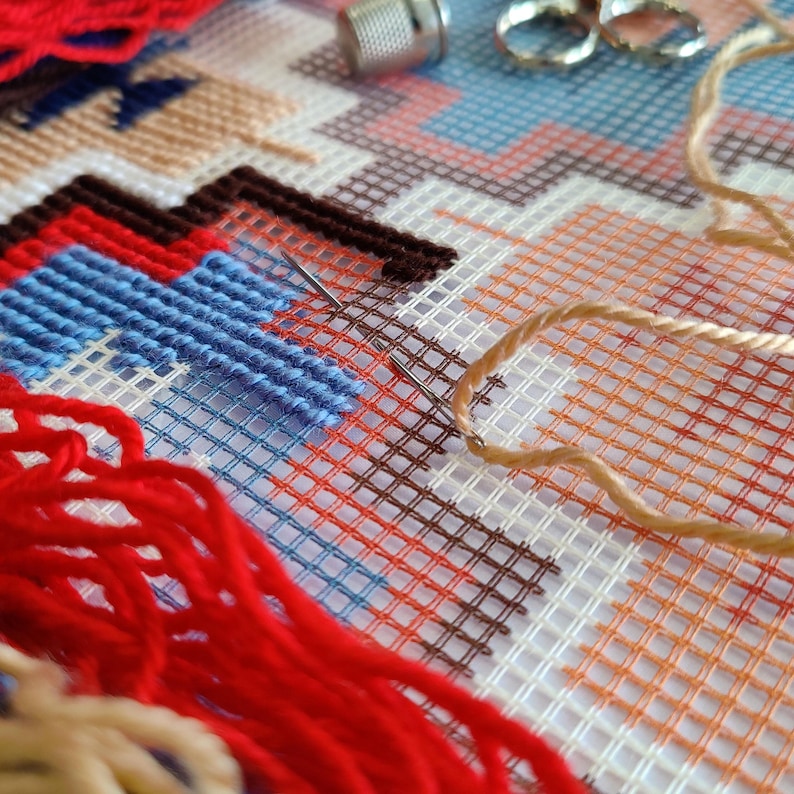 DIY Needlepoint Pillow Kit "puebla Mexican Pattern" | Tapestry Cushion ...