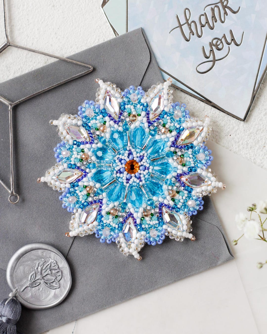 DIY Jewelry Making Kit "snowflake", Seed Beaded Brooch, Bead Embroidery ...
