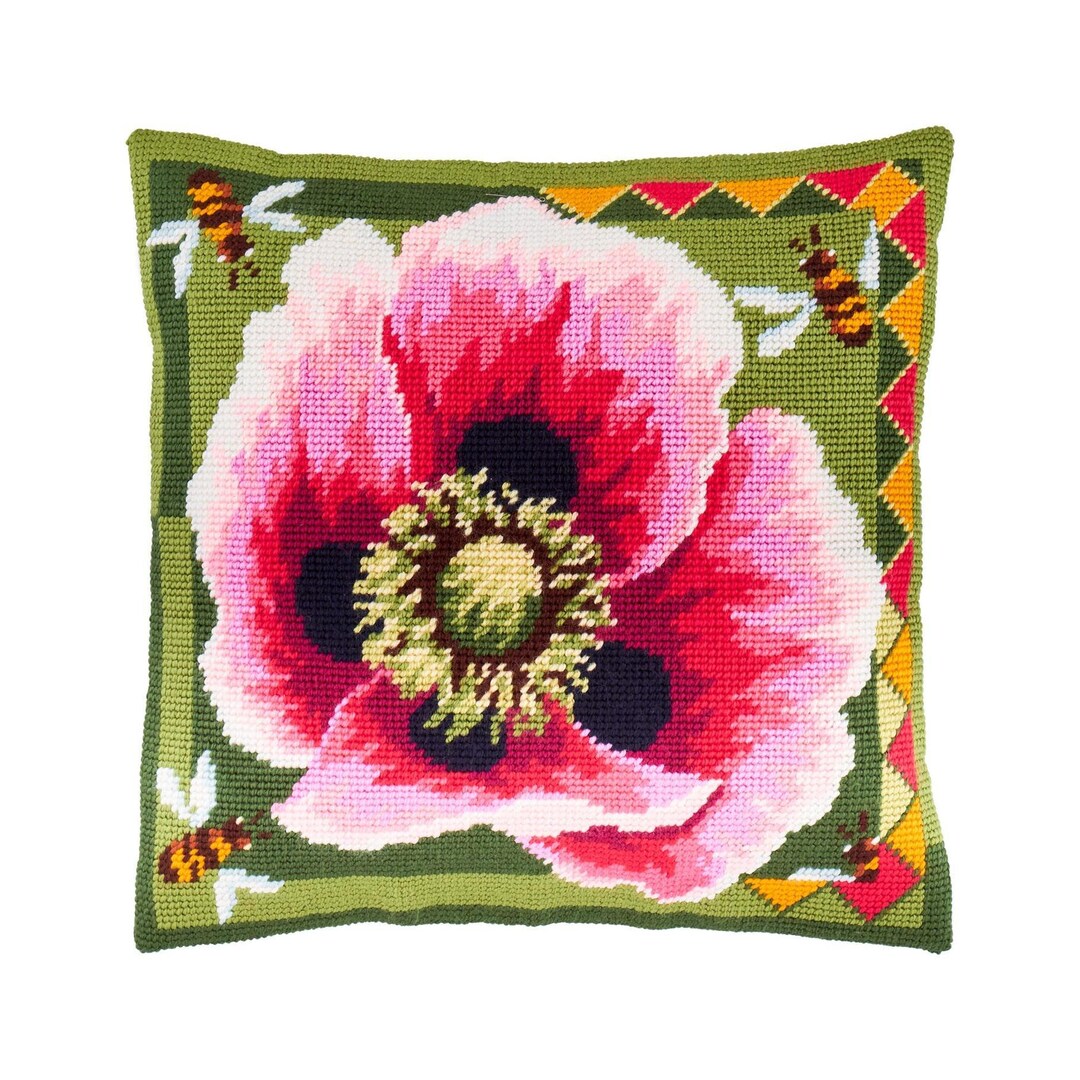 DIY Needlepoint Pillow Kit large Poppy Tapestry - Etsy