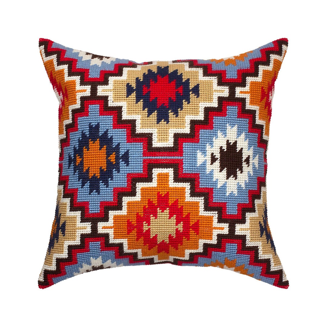 DIY Needlepoint Pillow Kit puebla Mexican Pattern, Tapestry Cushion Kit ...