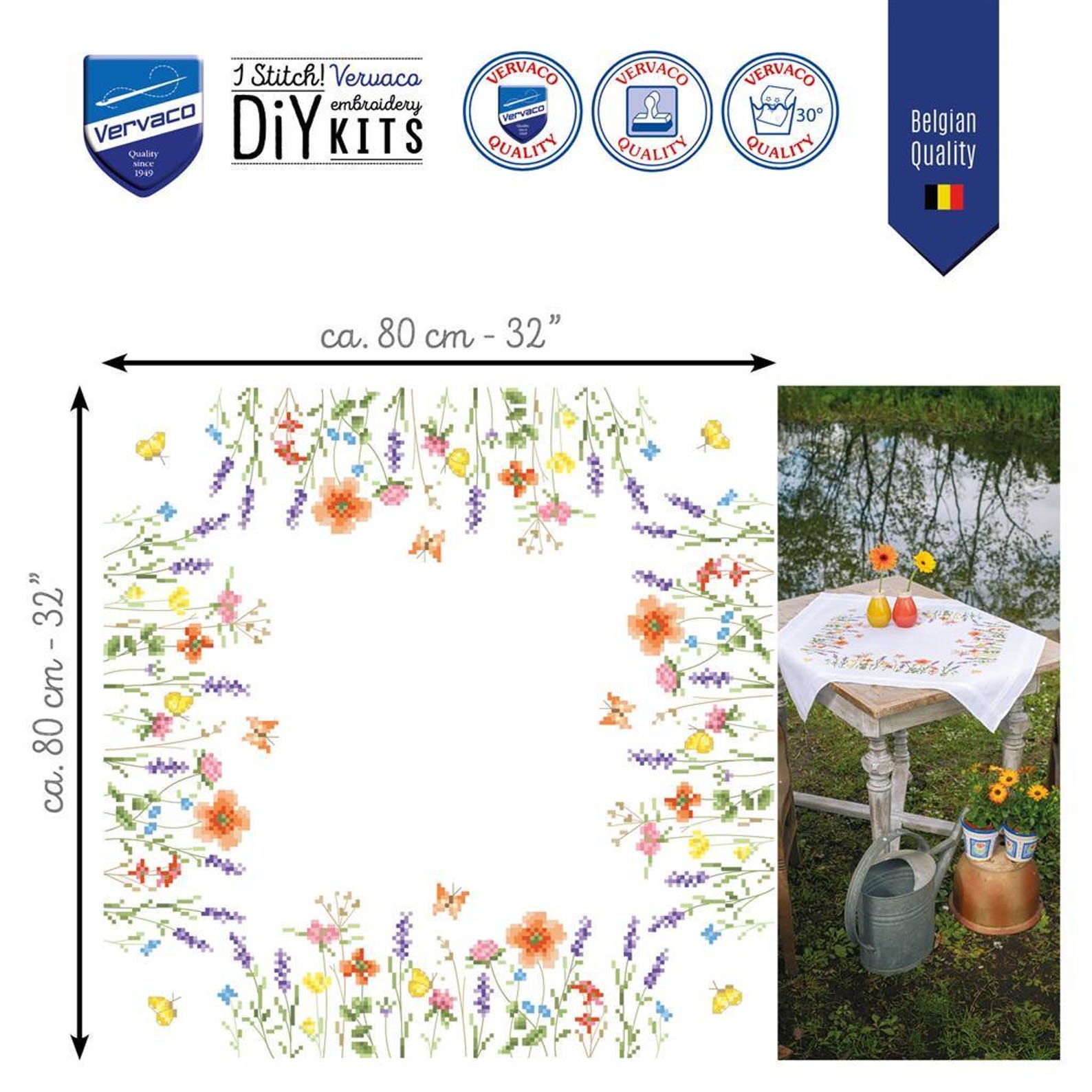 DIY Printed Tablecloth Kit "lavender and Field Flowers", Printed Cross ...